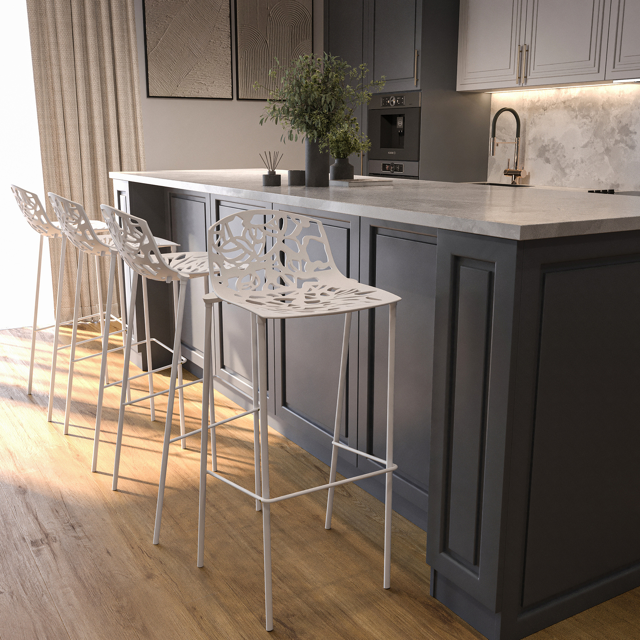 Devon Bar Stool with Powder Coated Frame and Footrest In White by ...