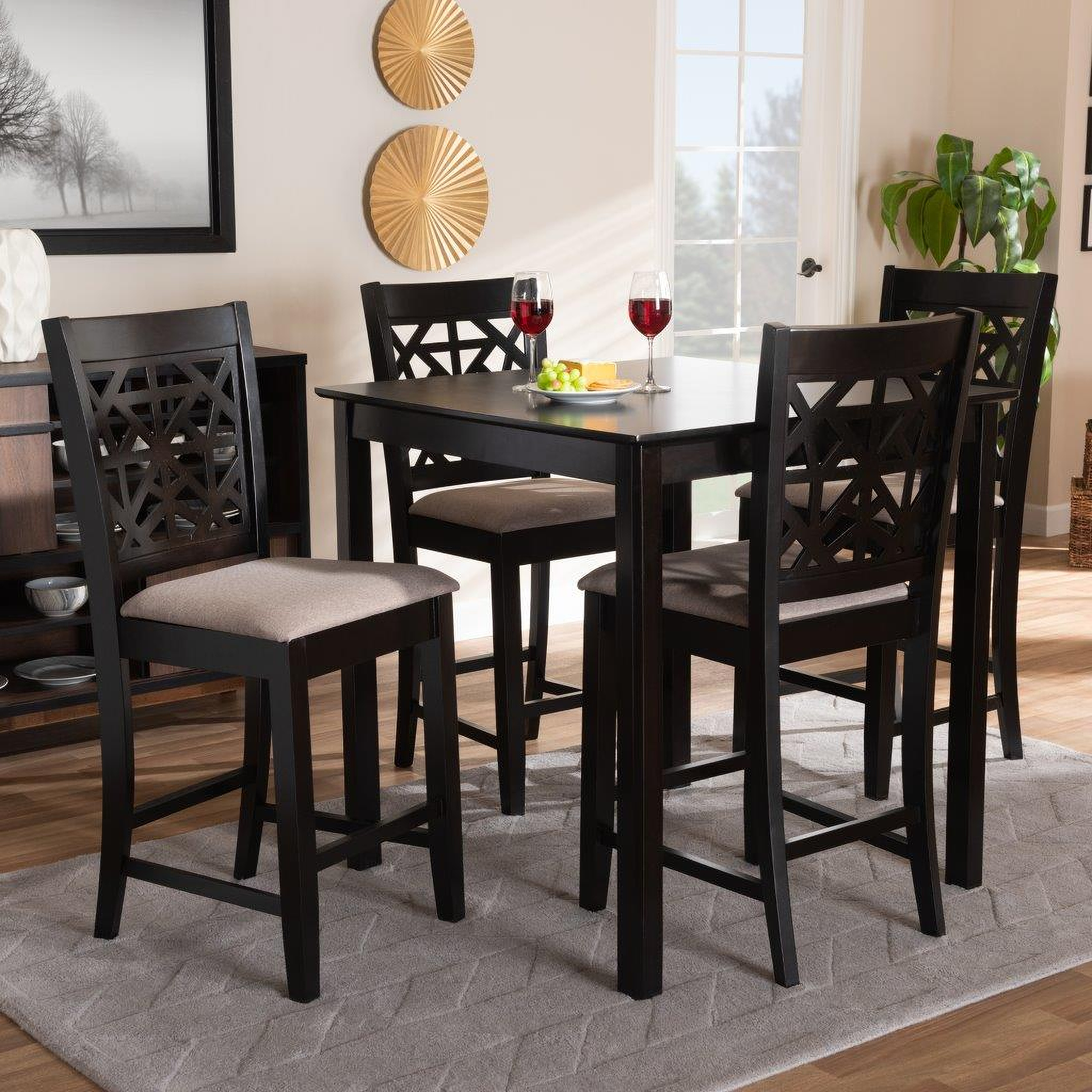 Devon Modern and Contemporary Sand Fabric Upholstered and Espresso ...