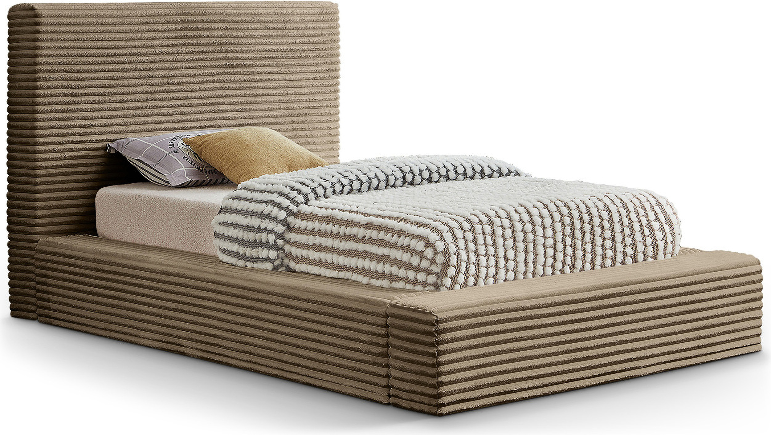 Dexter Corduroy Fabric Twin Bed In Taupe by Meridian | 1StopBedrooms