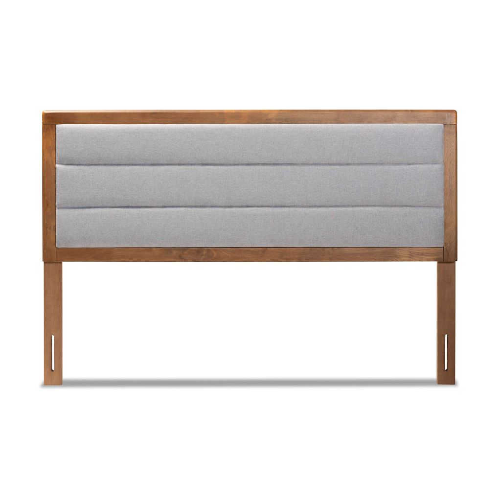 Dexter Fabric Upholstered Wood King Headboard In Light Grey and Walnut ...