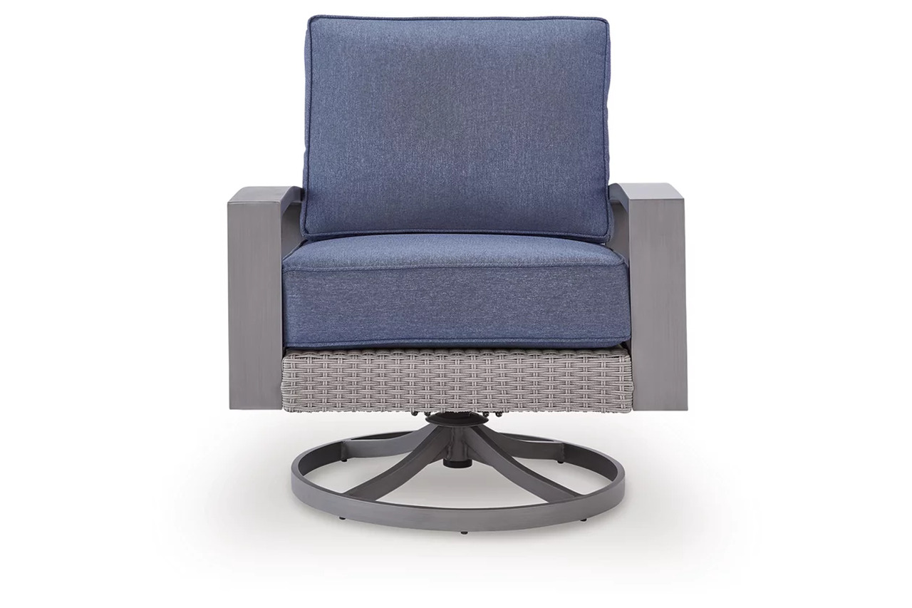 Dillon Beach Outdoor Swivel Lounge Chair with Cushion In Gray and Blue ...