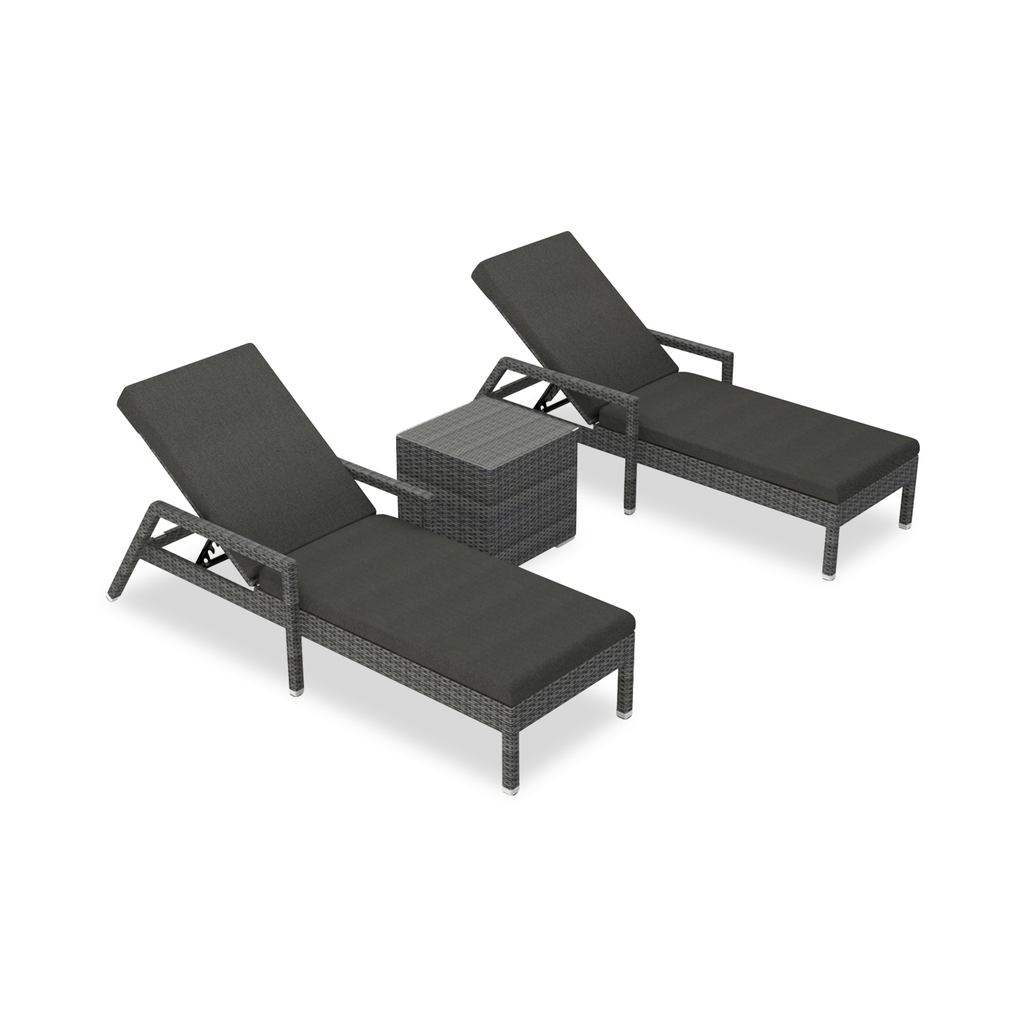 District 3 Piece Reclining Chaise Lounge Set In Canvas Charcoal and ...