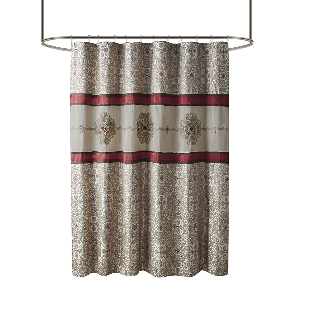 Donovan Embroidered Shower Curtain In Red by Olliix | 1StopBedrooms