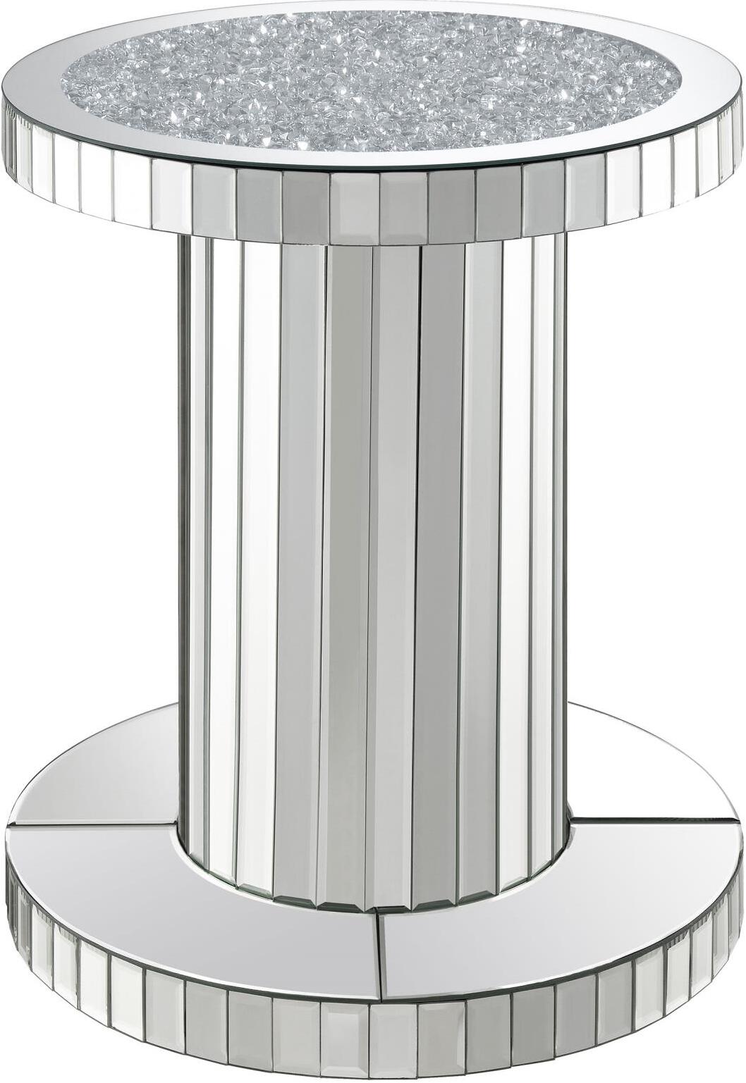 Dorielle Crystal Inlay Round Top Accent Table Mirror by Coaster ...