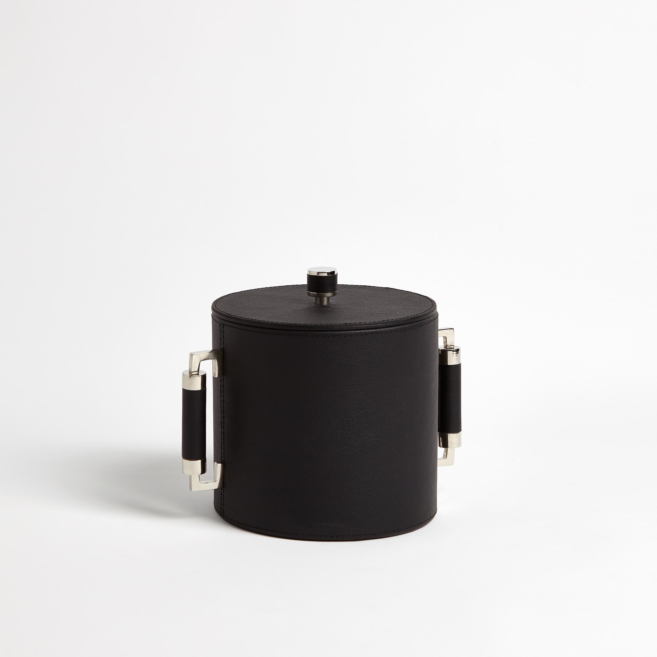Double Handle Ice Bucket In Black Leather - 1StopBedrooms