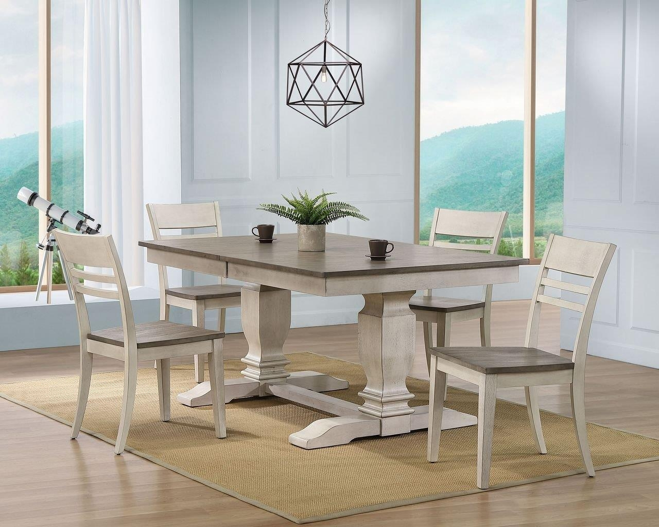 Double Pedestal Transitional Ladder Back 5- Piece Dining Set In Ash and ...