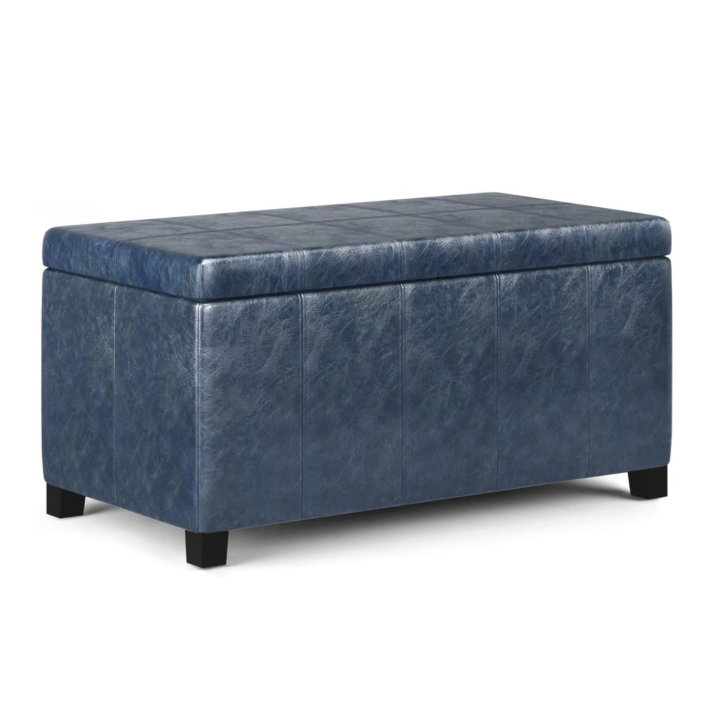 Dover Vegan Faux Leather Storage Ottoman Bench In Denim Blue by Simpli ...