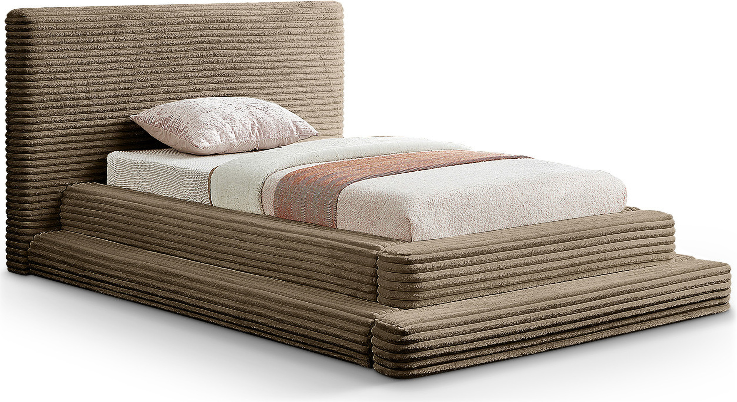 Drew Corduroy Fabric Twin Bed In Taupe by Meridian | 1StopBedrooms