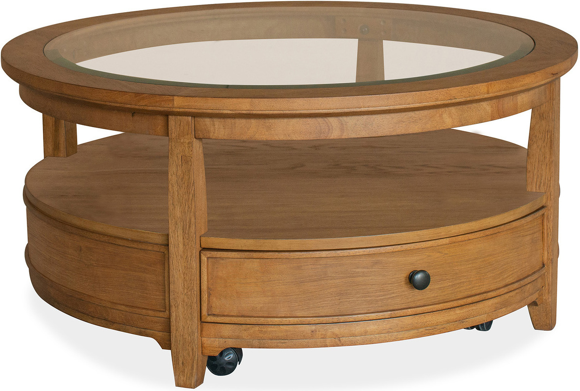 Durant Round Cocktail Table With Casters In Honey Brown by Magnussen ...