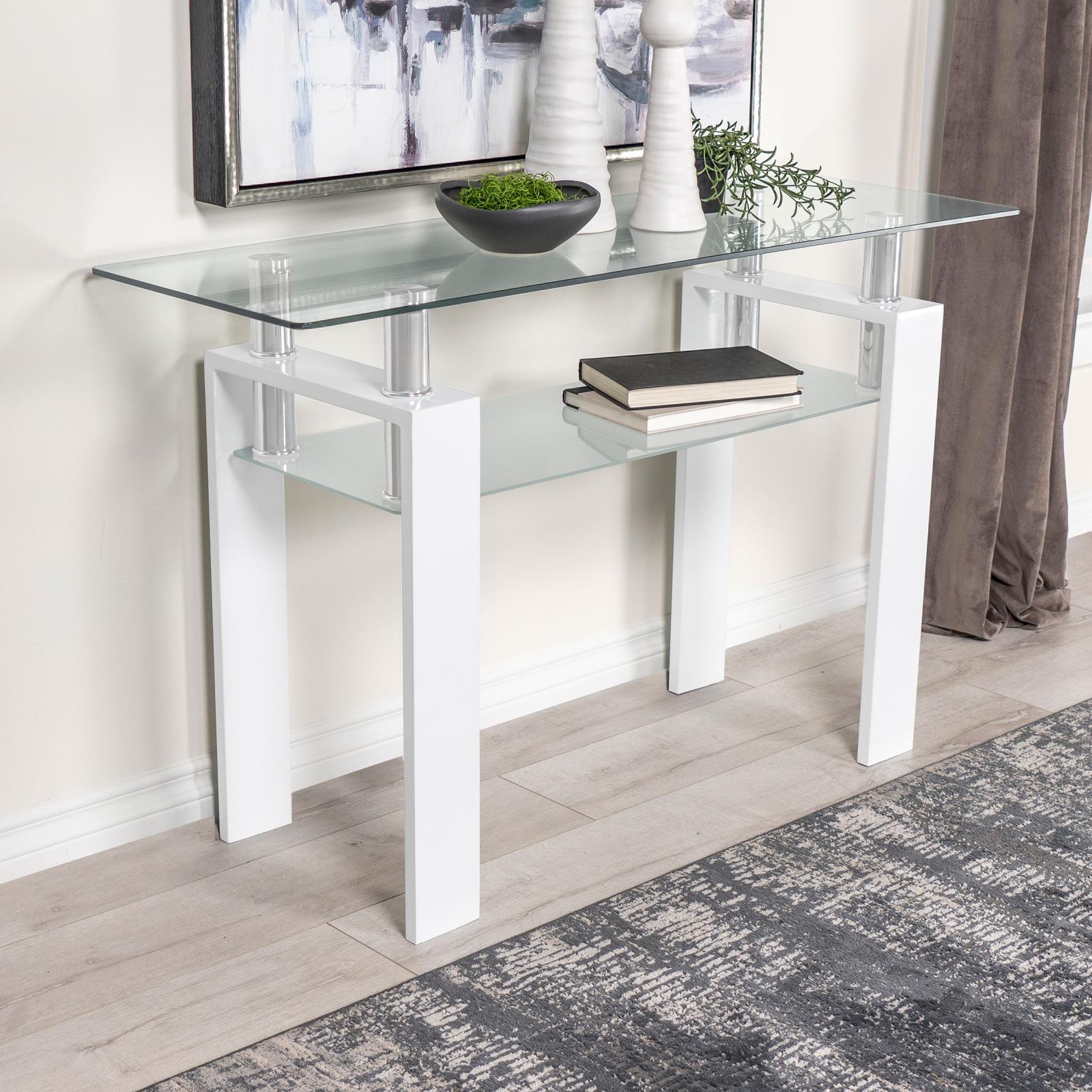 Dyer Rectangular Glass Top Sofa Table With Shelf White by Coaster ...