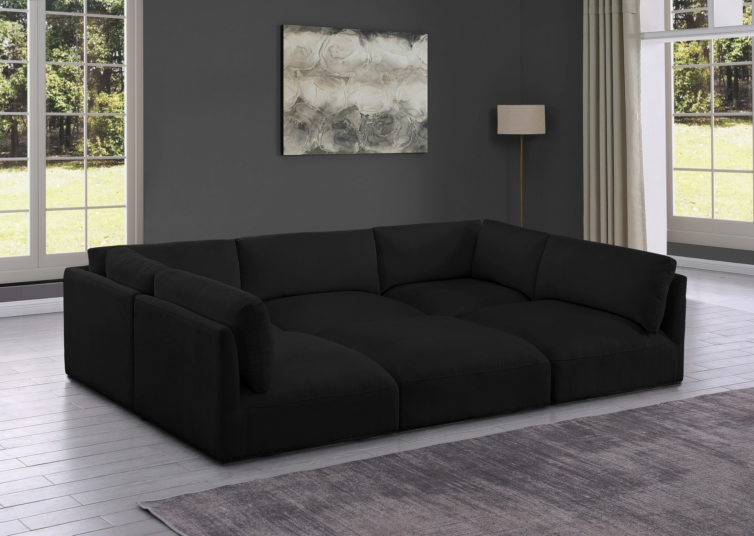 Ease Polyester Fabric 6 Piece Modular Sectional In Black by Meridian ...