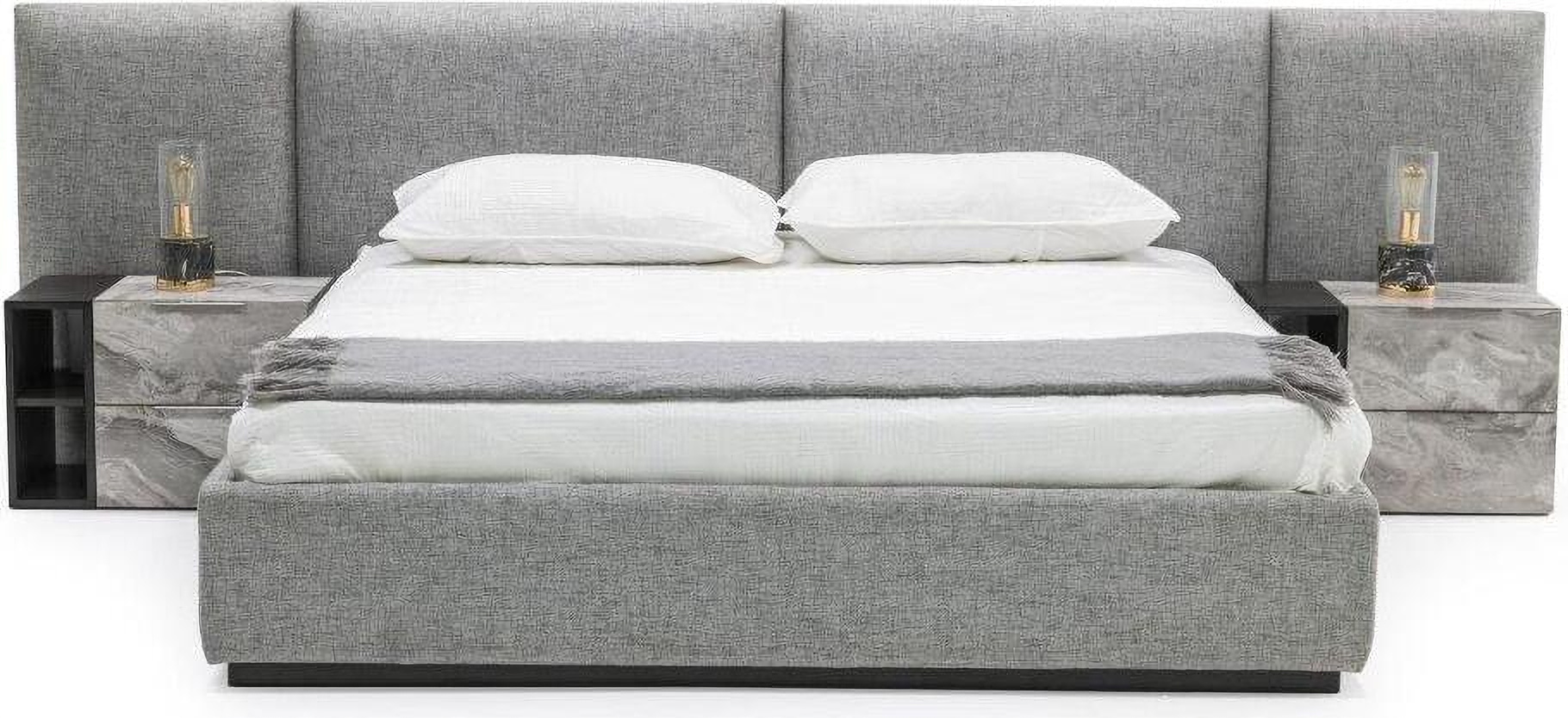Eastern King Nova Domus Maranello Modern Grey Fabric Bed With Two Nightstands by VIG Furniture ...