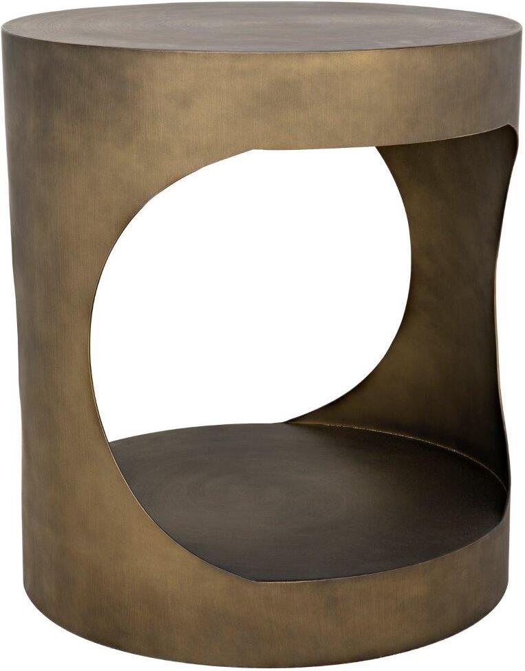 Eclipse Metal Round Side Table In Aged Brass Finish by Noir | 1StopBedrooms