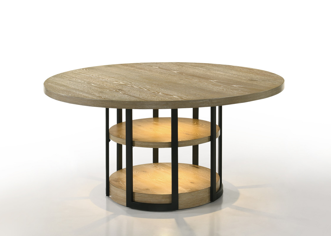 Eden 59 Inch Round Dining Table with Led Light In Rustic Oak by Lilola ...
