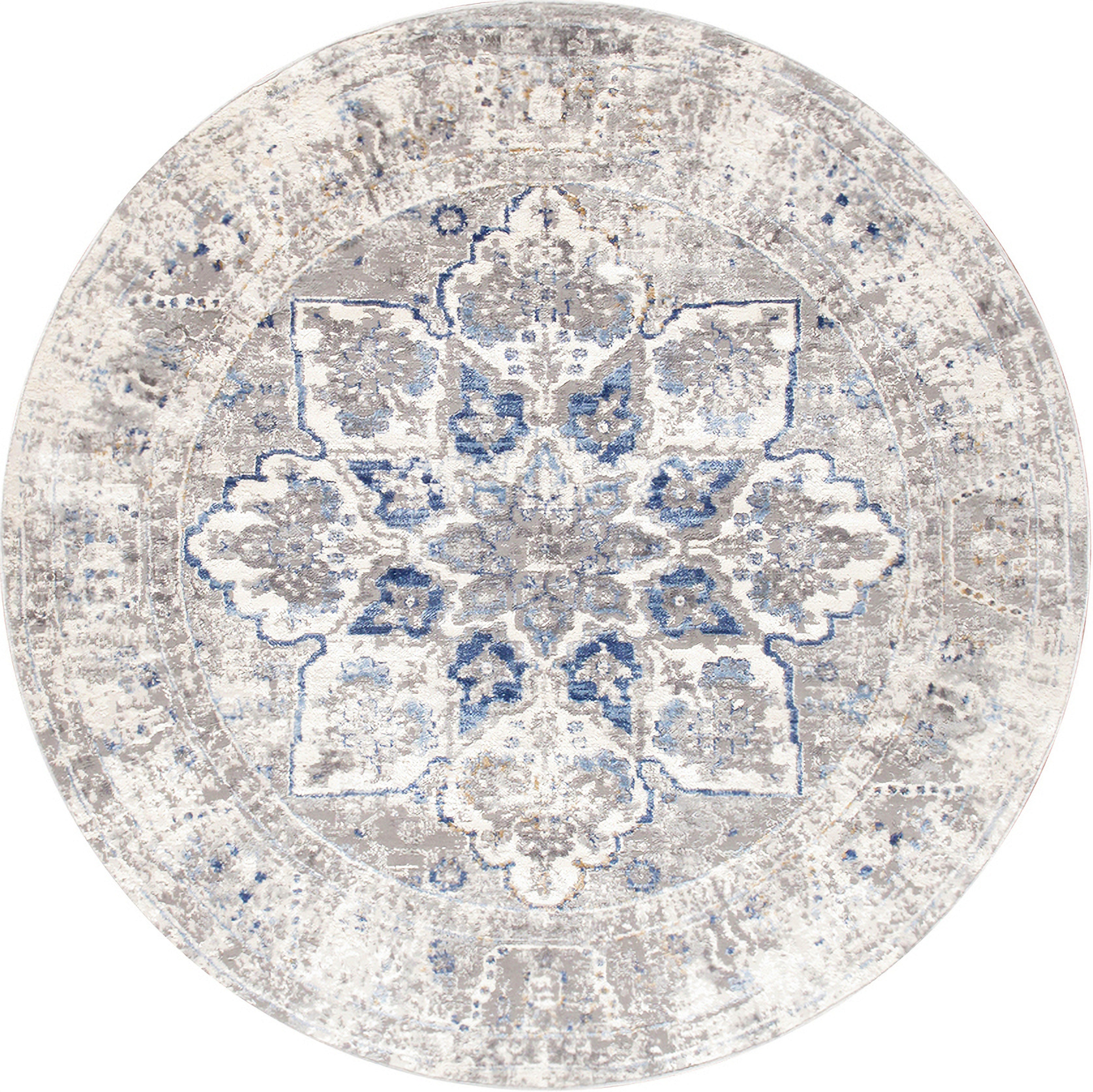 Efes Design Fabric Area Rug- 6' x 6' In Light Grey and Blue by Pasargad ...