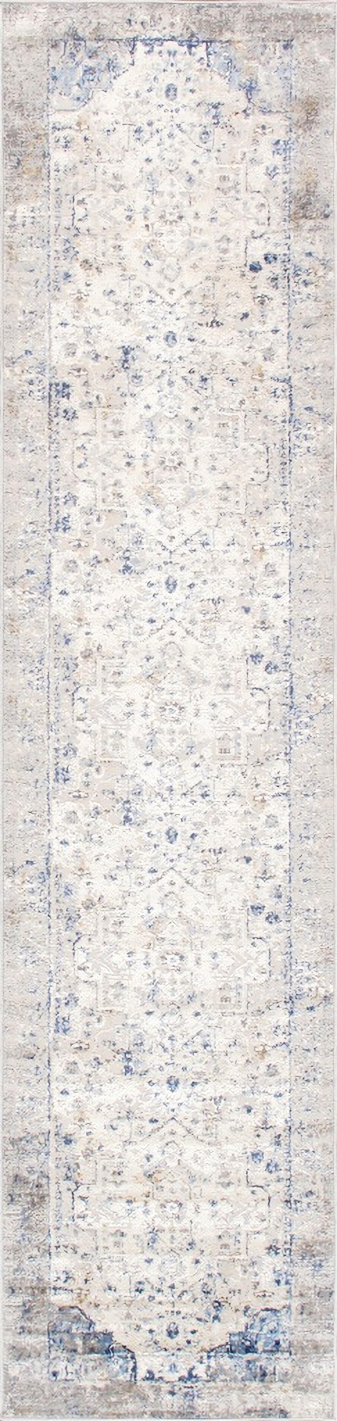 Efes Design Power Loom Runner- 2' 4" x 10' In Light Gray and Light Blue ...