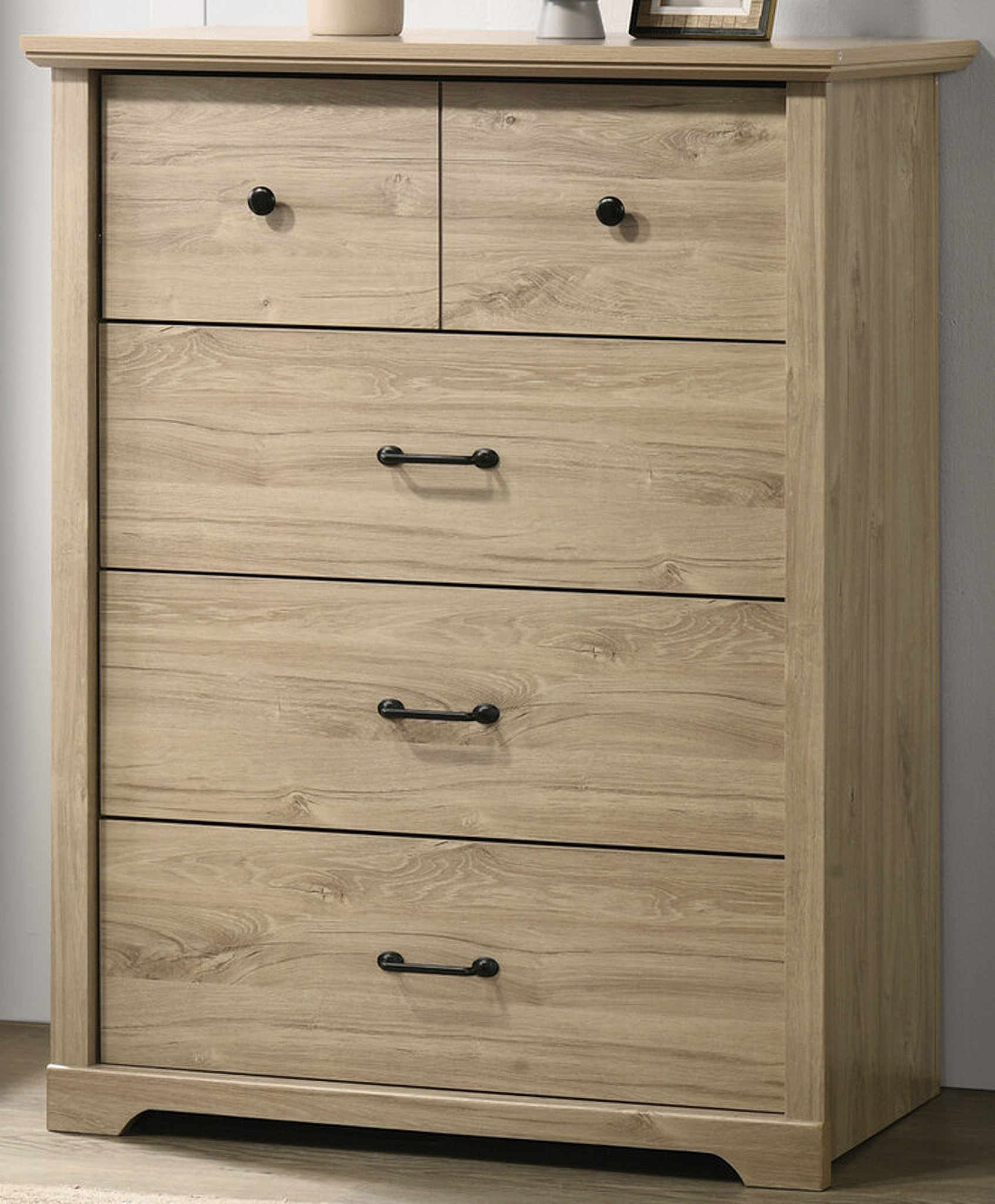Elara 32 Inch 4-Drawer Chest with Black Handles In Light Oak by Lilola ...