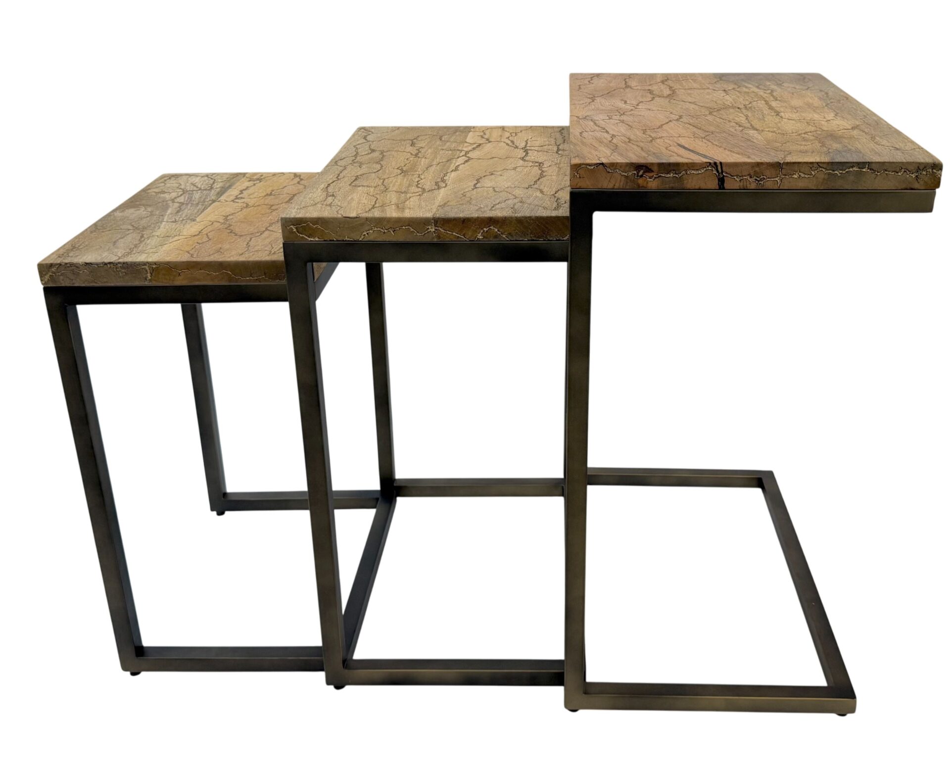 Electra Electrified Wood 3 Piece Nesting Table Set In Brass Indstrial ...