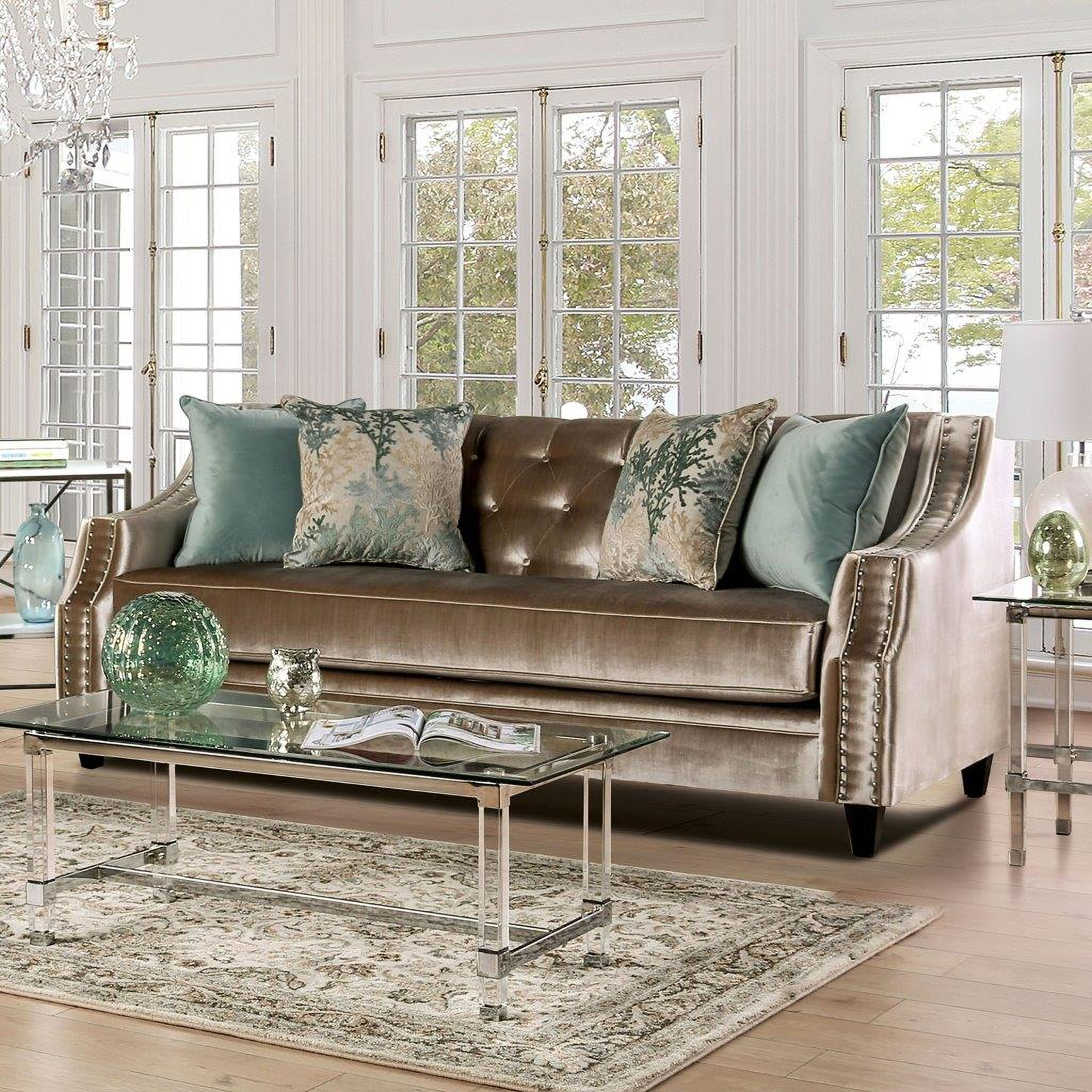 Elicia Sofa In Champagne by Furniture of America | 1StopBedrooms