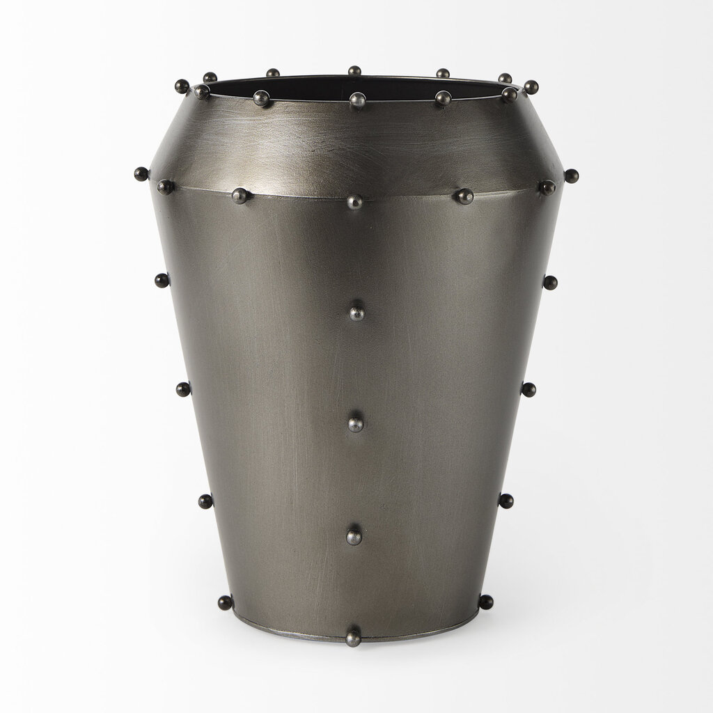 Elio 12.2 Inch Large Gun Metal Vase with Studs In Gray by Mercana ...