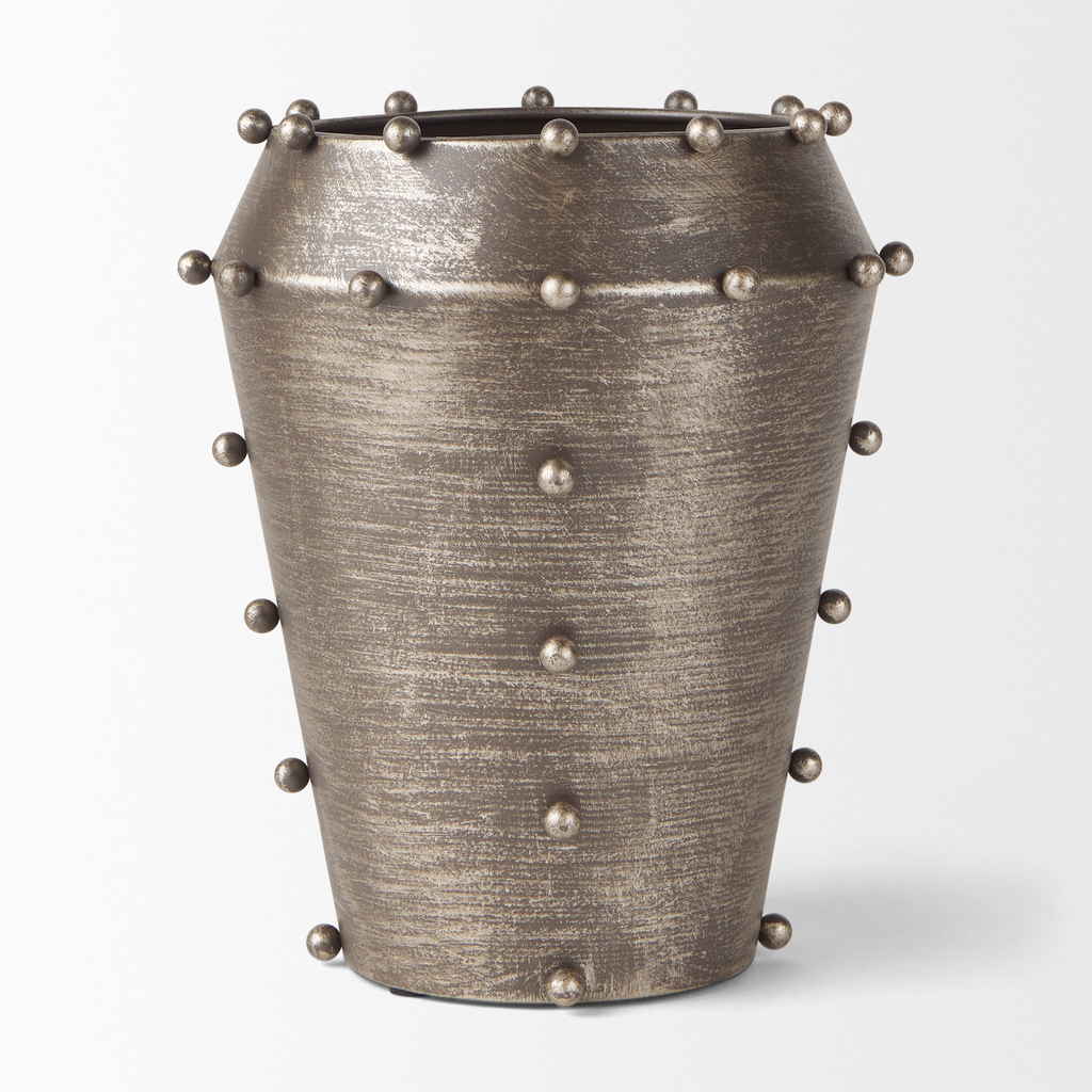Elio 9.1 Inch Small Metal Vase with Studs In Silver by Mercana ...