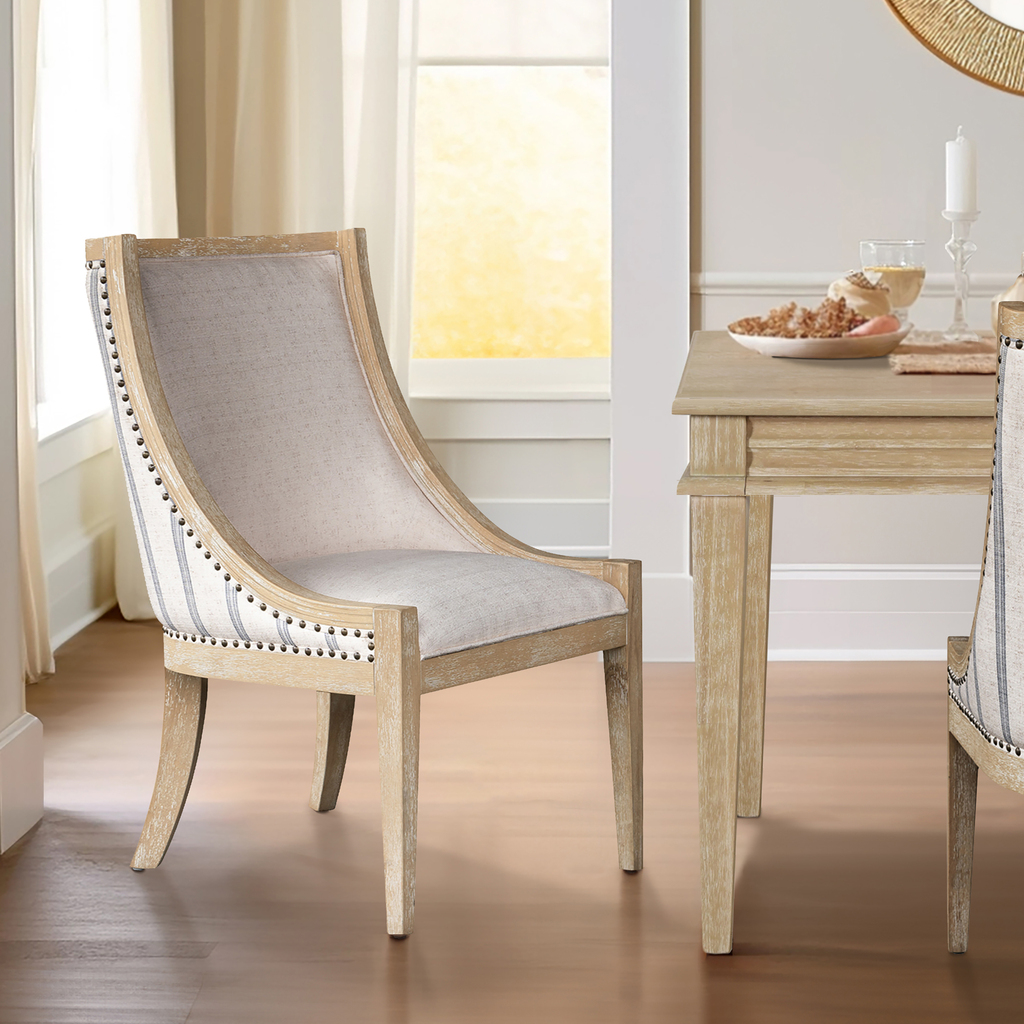 Elmcrest Upholstered Dining Chair with Nailhead Trim In Beige Stripe by ...