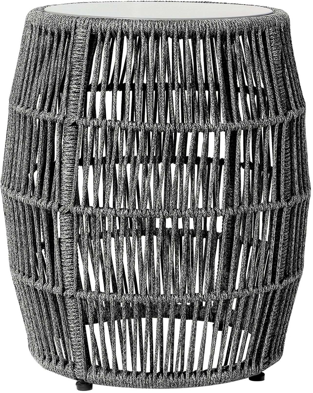 Emory Indoor Outdoor Garden Stool End Table In Gray Rope and Gray Stone ...