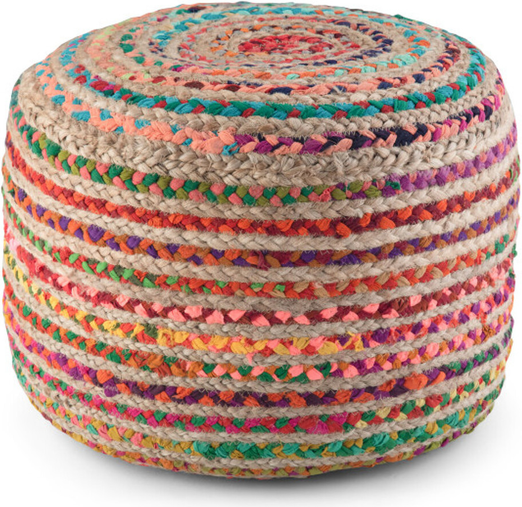 Enigmaria Multi-functional Round Pouf with Woven Cotton and Jute in ...