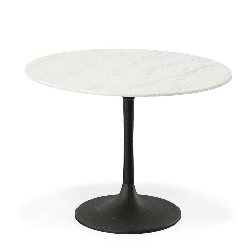 Enzo 40 Inch Round Marble Top Dining Table In White Top and Black Base ...