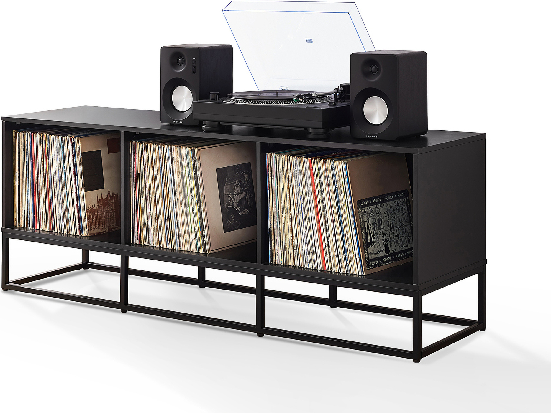 Enzo Large Record Storage Media Console In Black by Crosley Brands ...