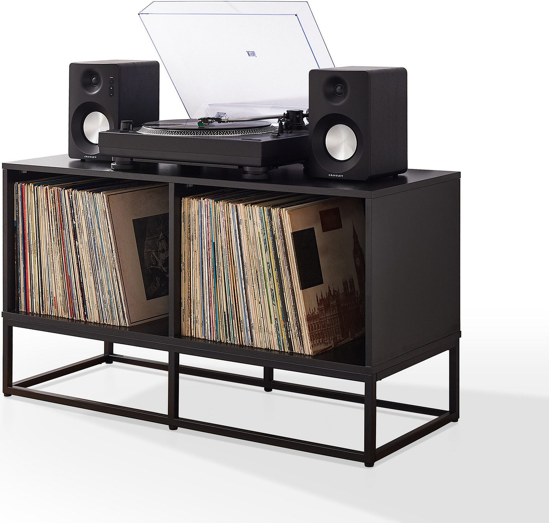 Enzo Medium Record Storage Media Console In Black by Crosley Brands | 1StopBedrooms