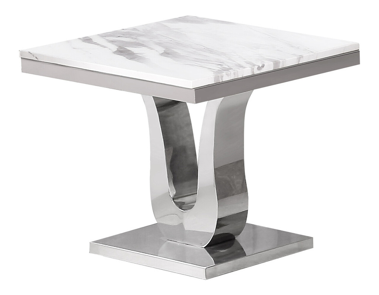 Eric Genuine End Table In White Marble and Silver Stainless Steel by ...