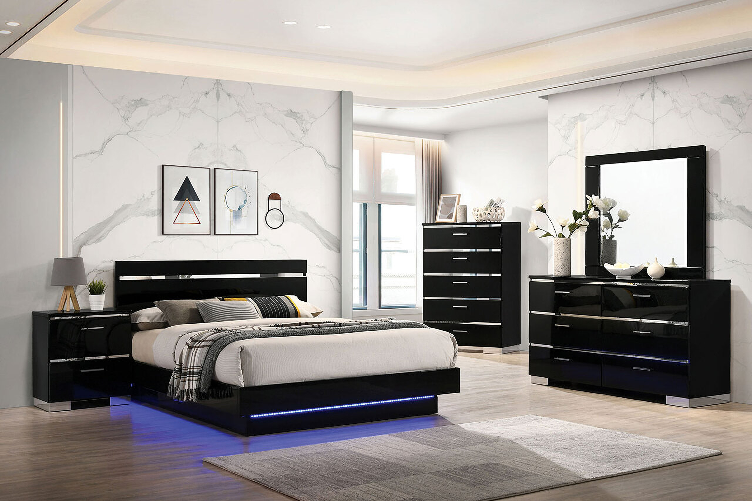 Erlach Eastern King Bed In Black And Chrome By Furniture Of America