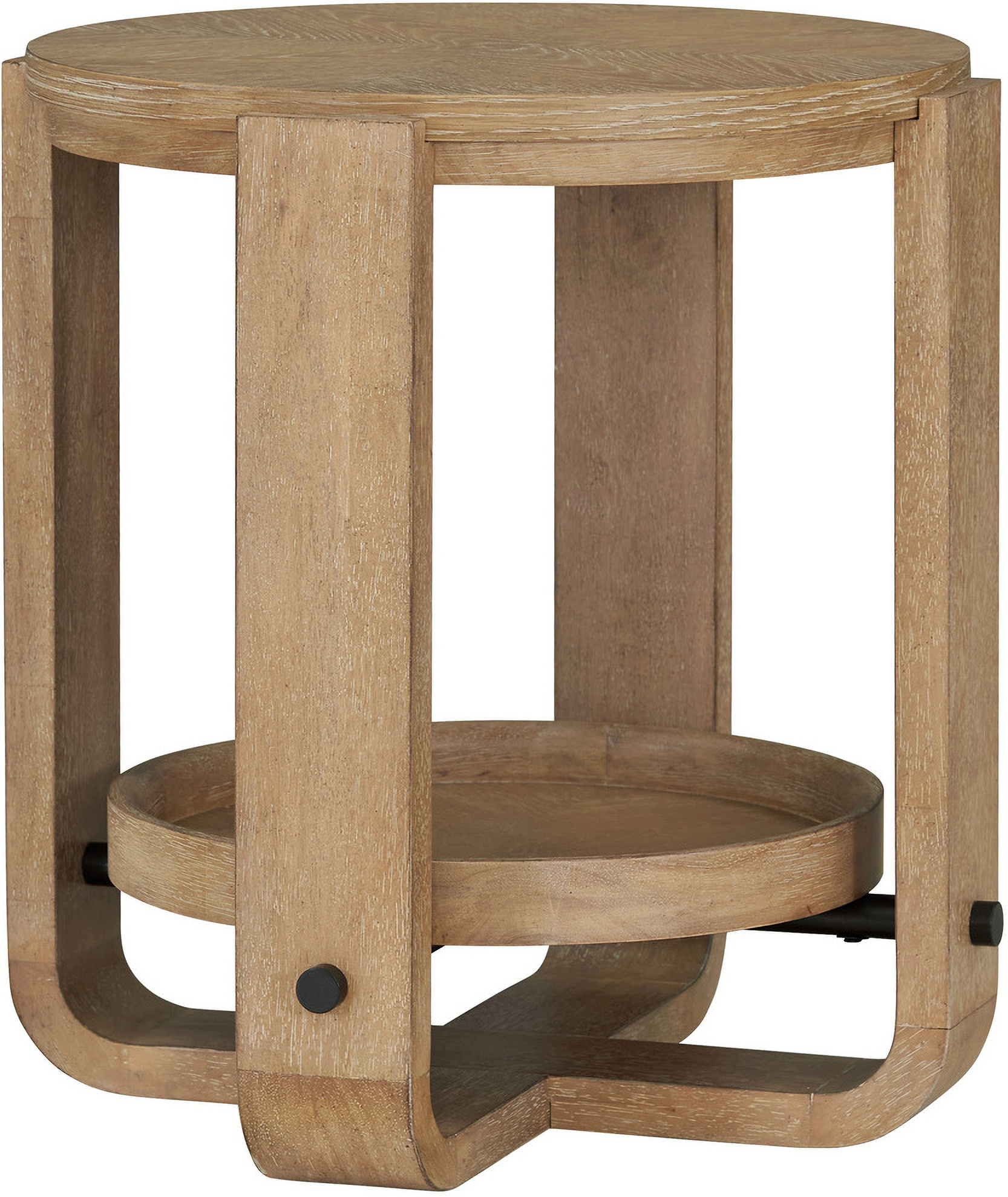 Escape Round End Table with Shelf In Glazed Natural Oak Black Metal ...