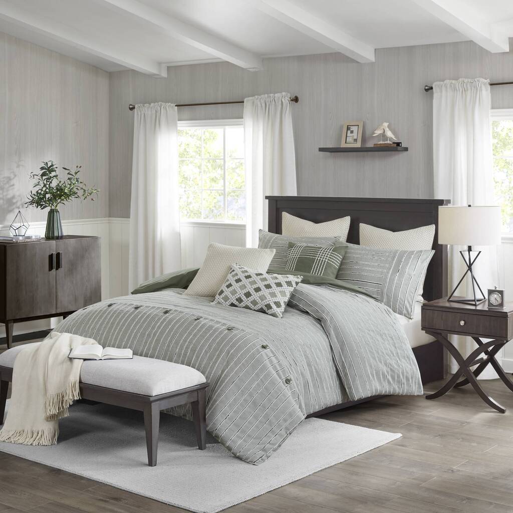 Essence Oversized Cotton Clipped Jacquard Comforter Set with Euro Shams ...