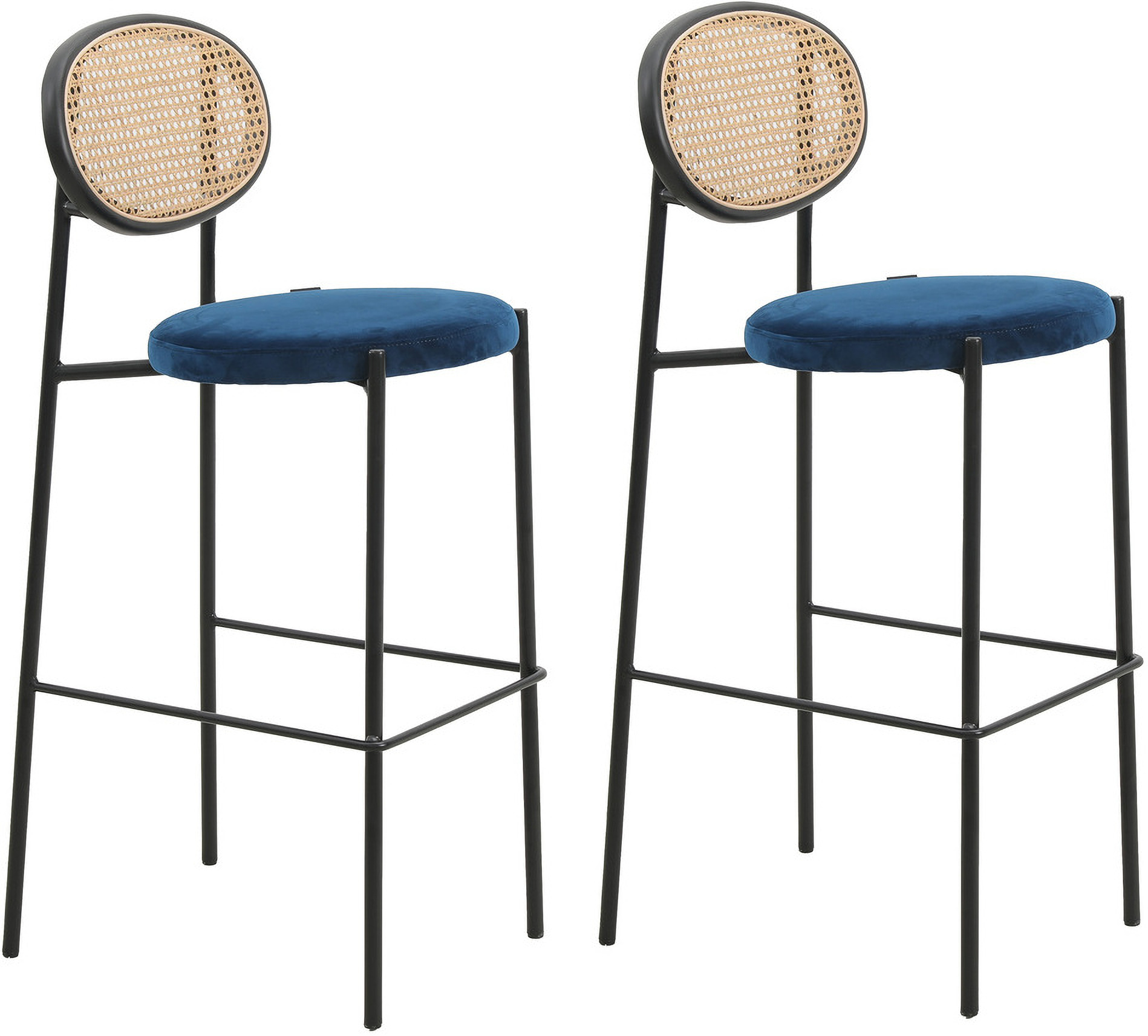 Euston Wicker Bar Stool Set Of 2 With Black Steel Frame In Navy Blue By euston-wicker-bar-stool-set-of-2-with-black-steel-frame-in-navy-blue-by