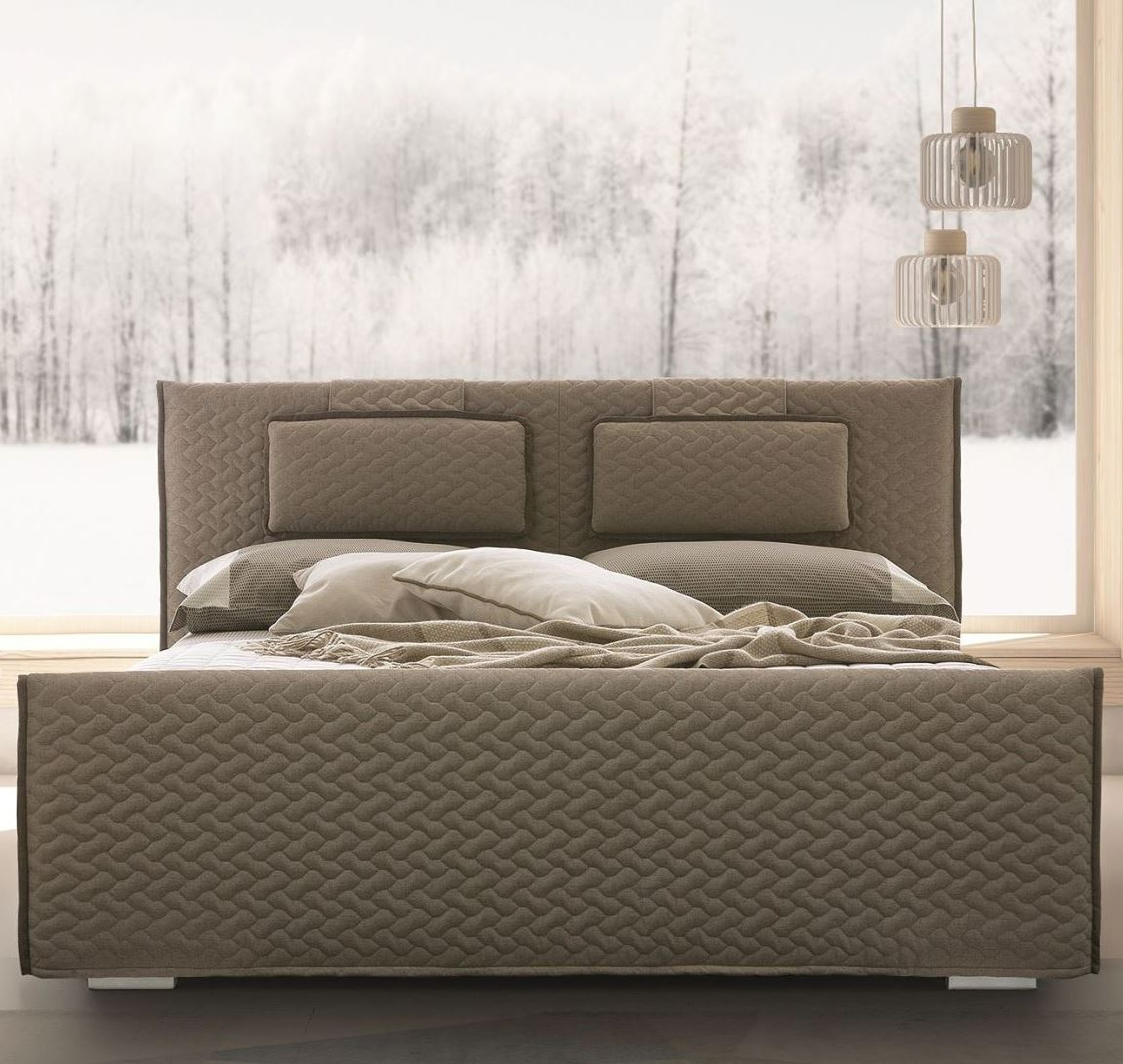 Evergreen Light Taupe Queen Upholstered Platform Bed by J&M | 1StopBedrooms