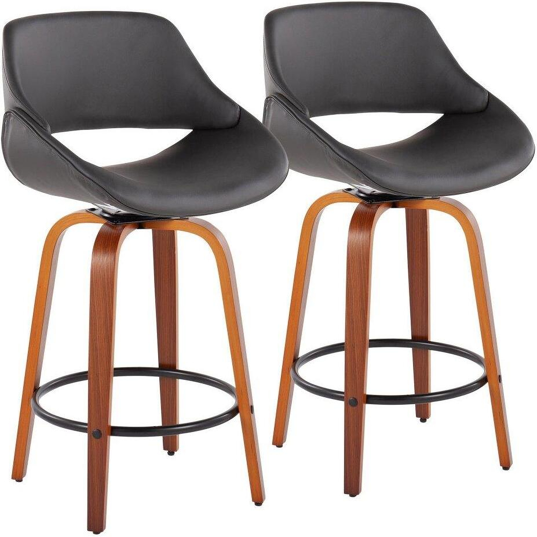 Fabrico Fixed-Height Counter Stool Set of 2 in Walnut Wood with Round ...