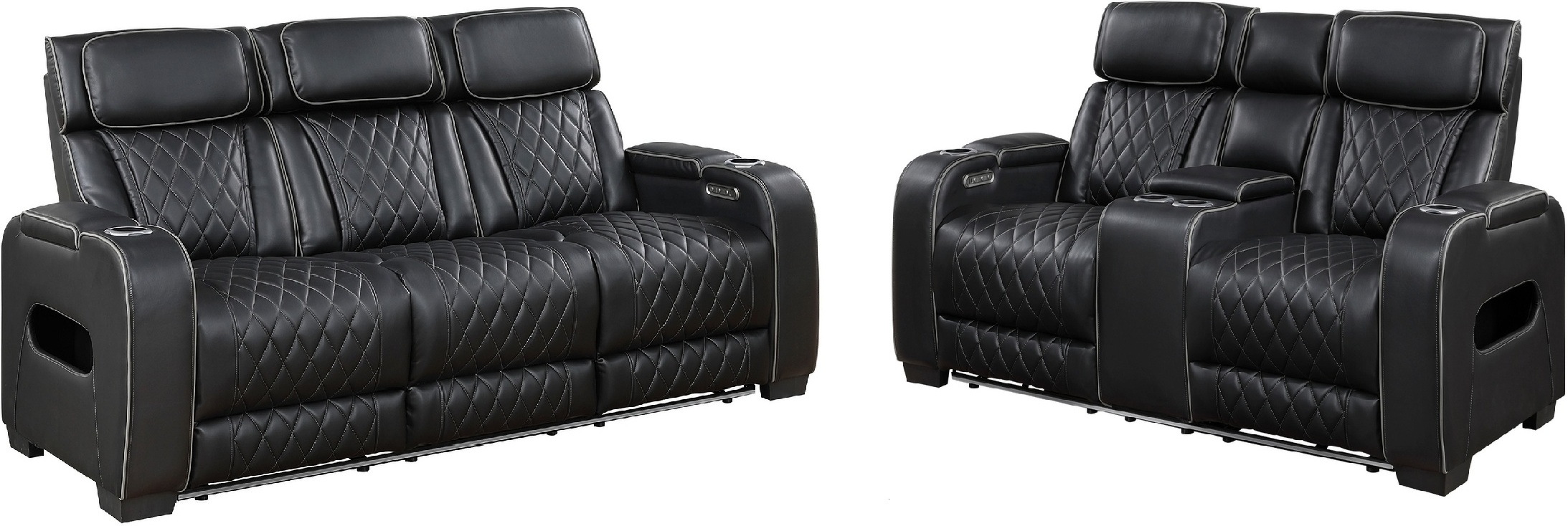 Fairway Power Double Reclining Living Room Set In Black by Homelegance ...
