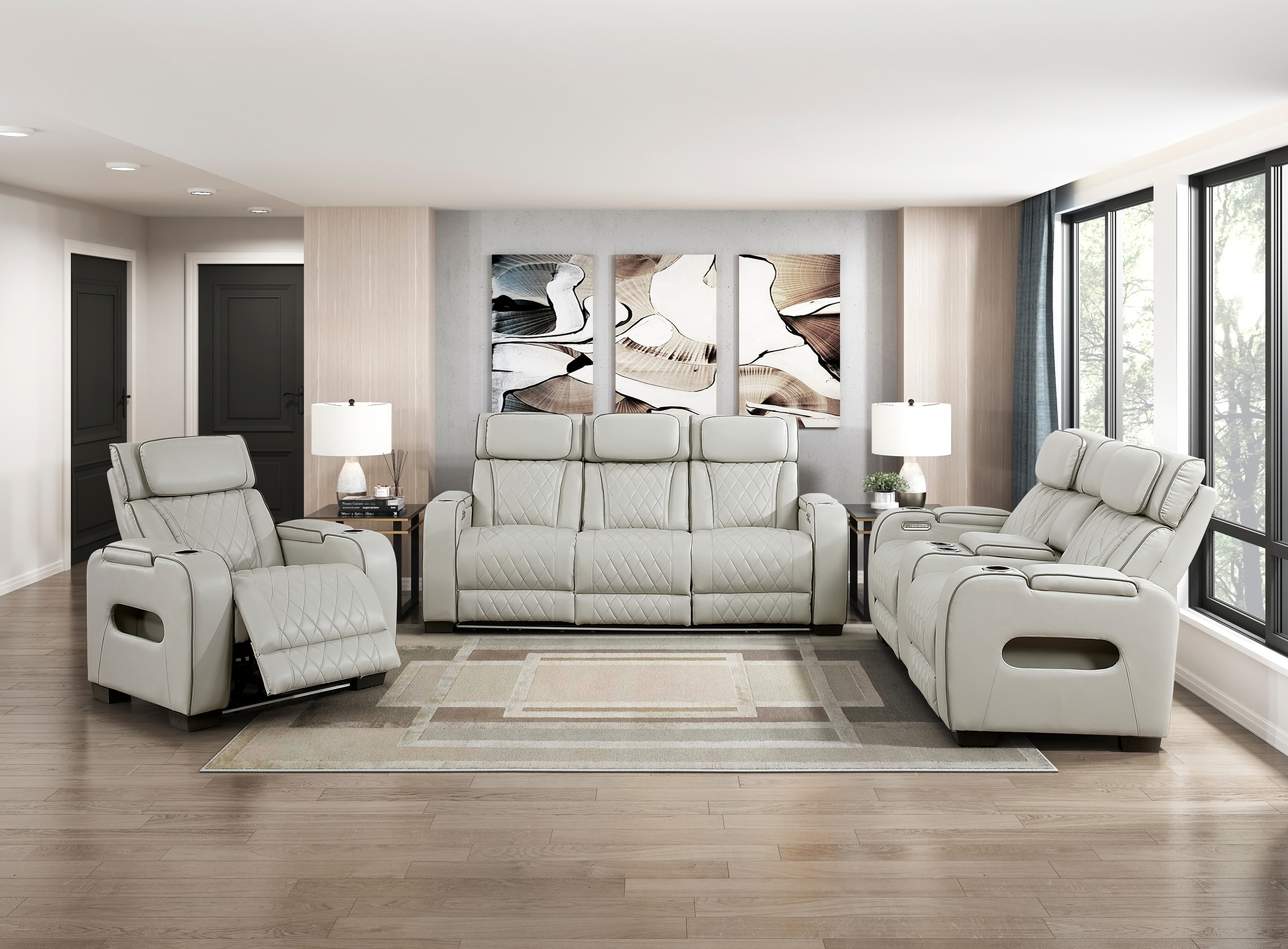 Fairway Power Double Reclining Living Room Set In Cream by Homelegance ...