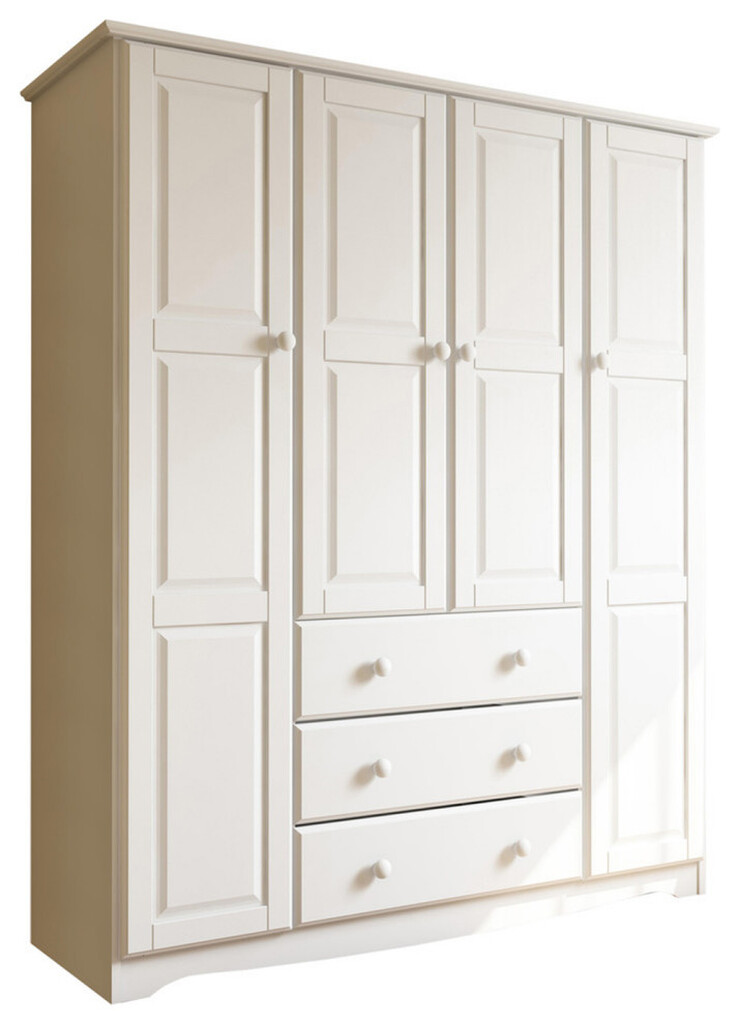 Family 4-Door Wardrobe with Raised Panel Doors In White by Palace ...