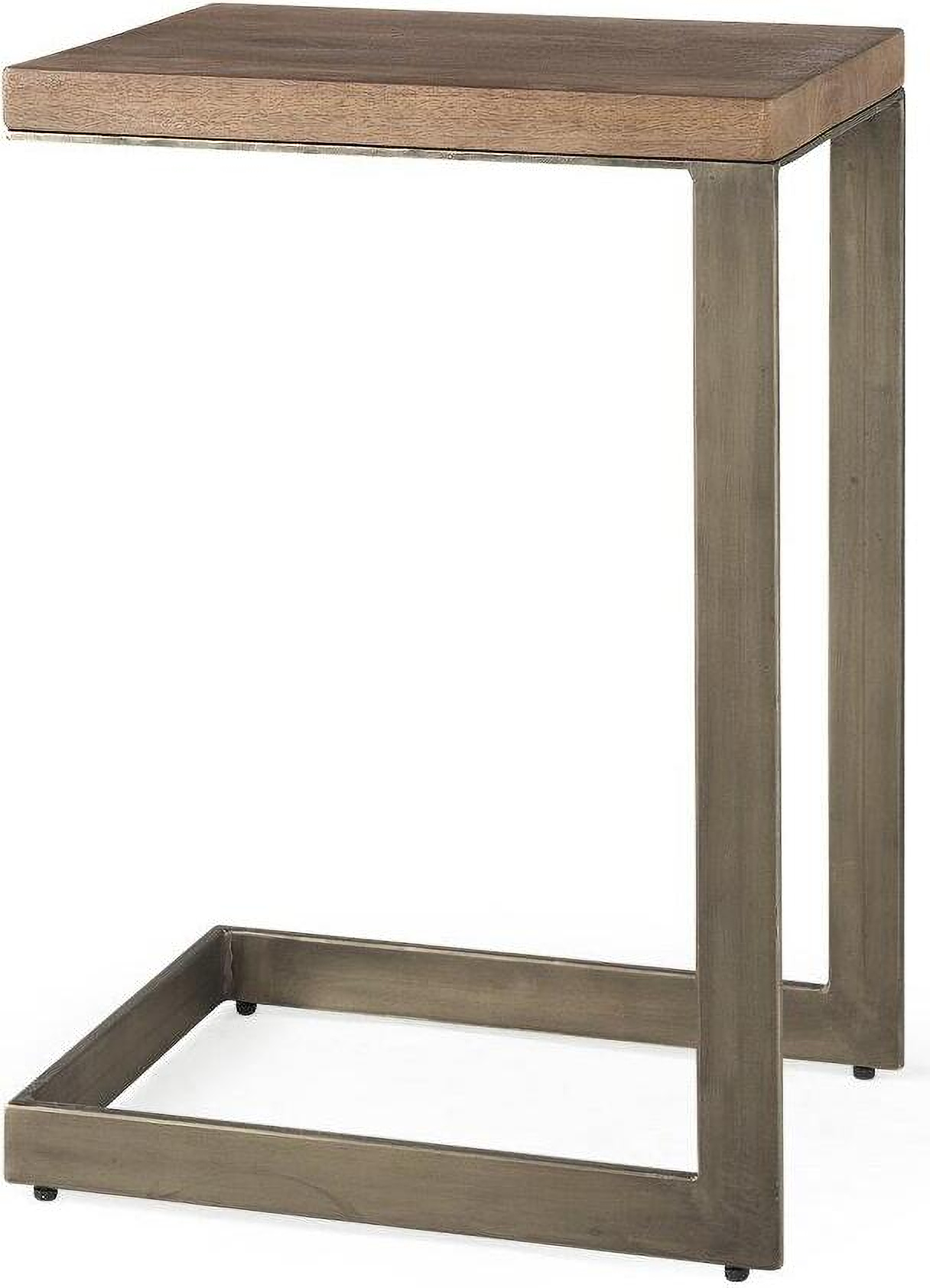 Faye Medium Brown Wood With Antique Nickel Finished Metal Base Side Table by Mercana | 1StopBedrooms