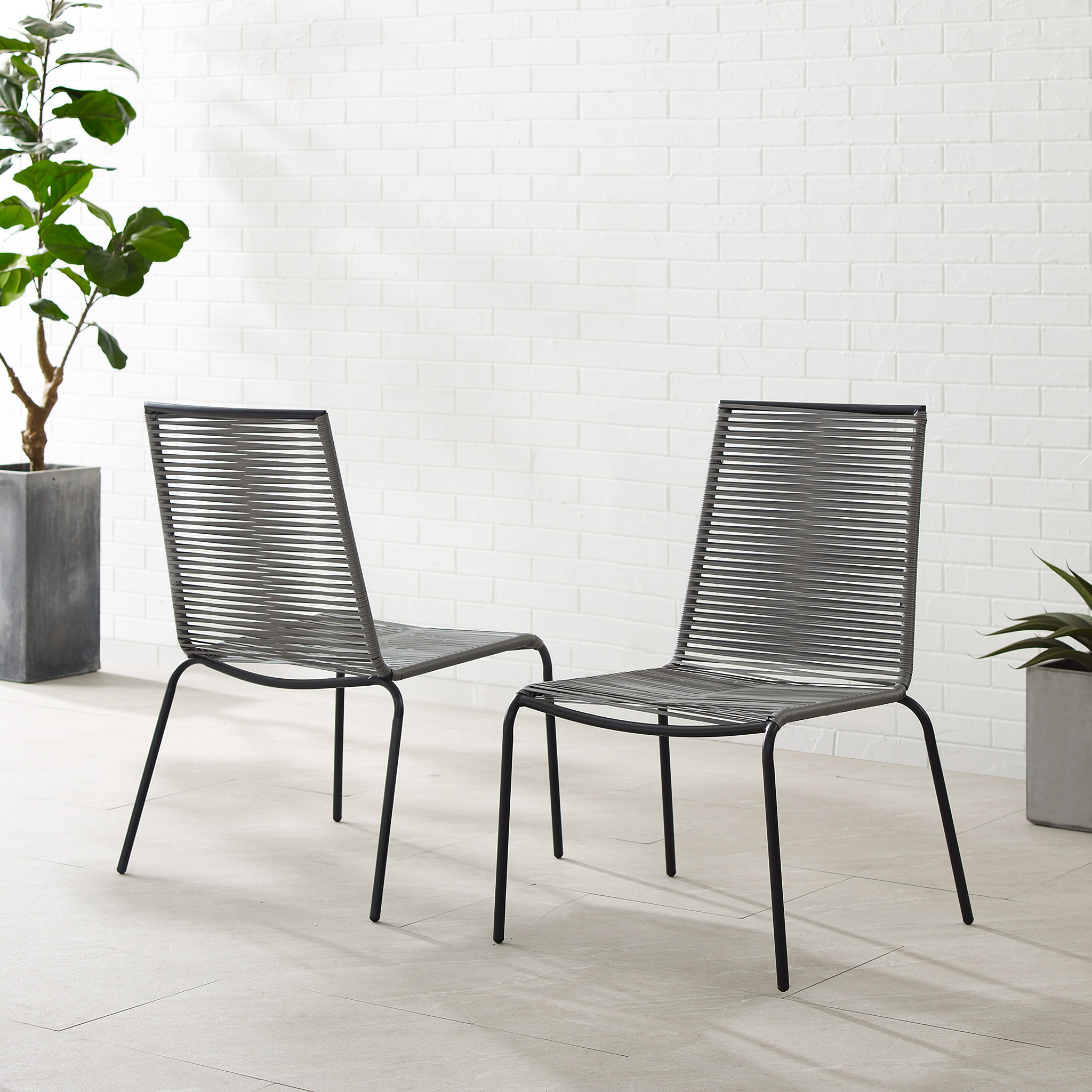 Fenton Stackable Wicker Outdoor Chair Set of 2 In Gray and Matte Black ...
