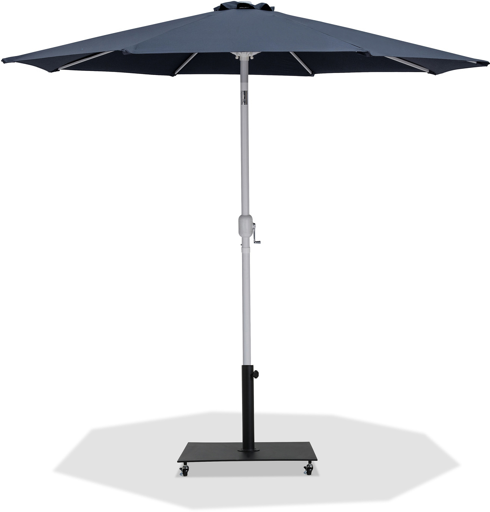 Fiji Aluminum Patio Umbrella with Base Sets In Grey Fabric and Matte ...