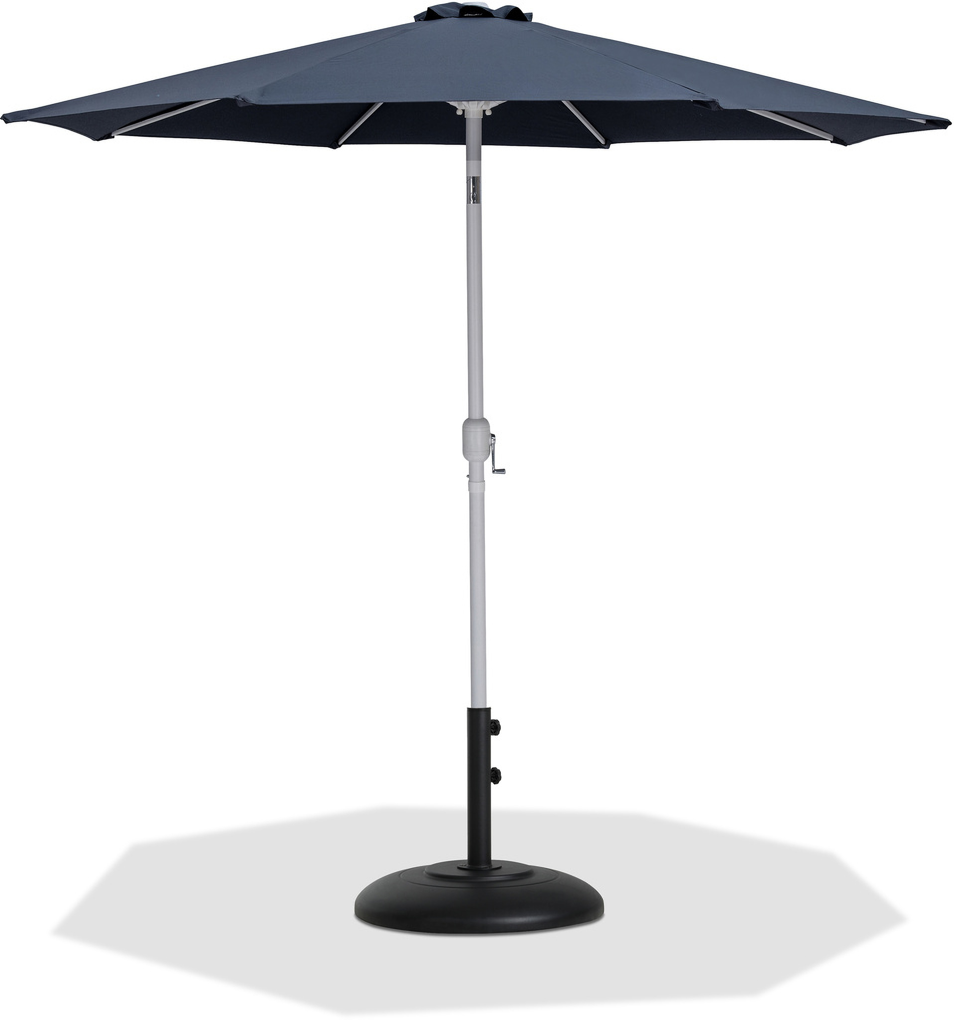 Fiji Aluminum Patio Umbrella with Base Sets In Grey Fabric and Matte ...