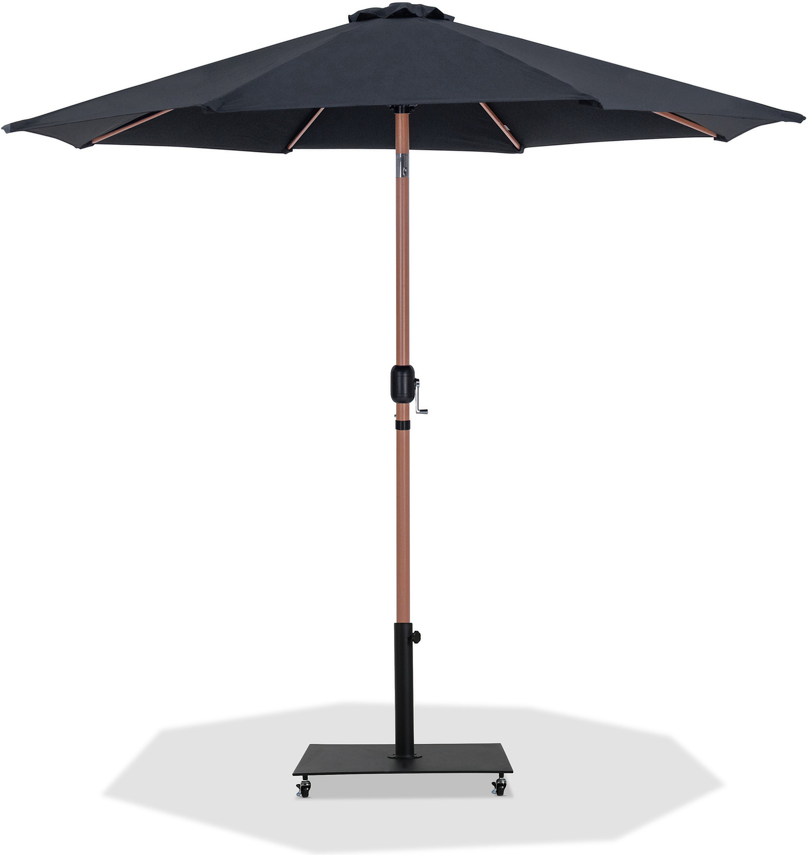 Fiji Aluminum Patio Umbrella with Base Sets In Black Fabric and Teak by ...