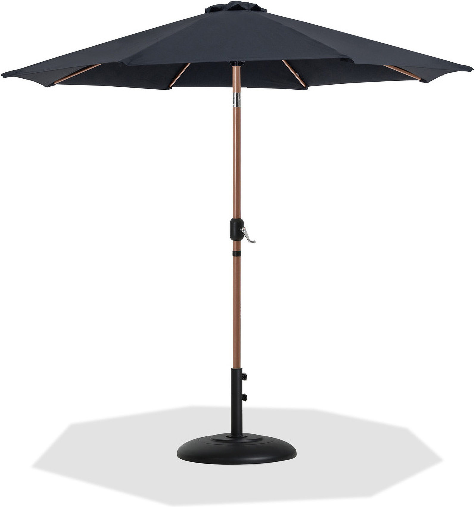 Fiji Aluminum Patio Umbrella with Base Sets In Black Fabric and Teak by ...