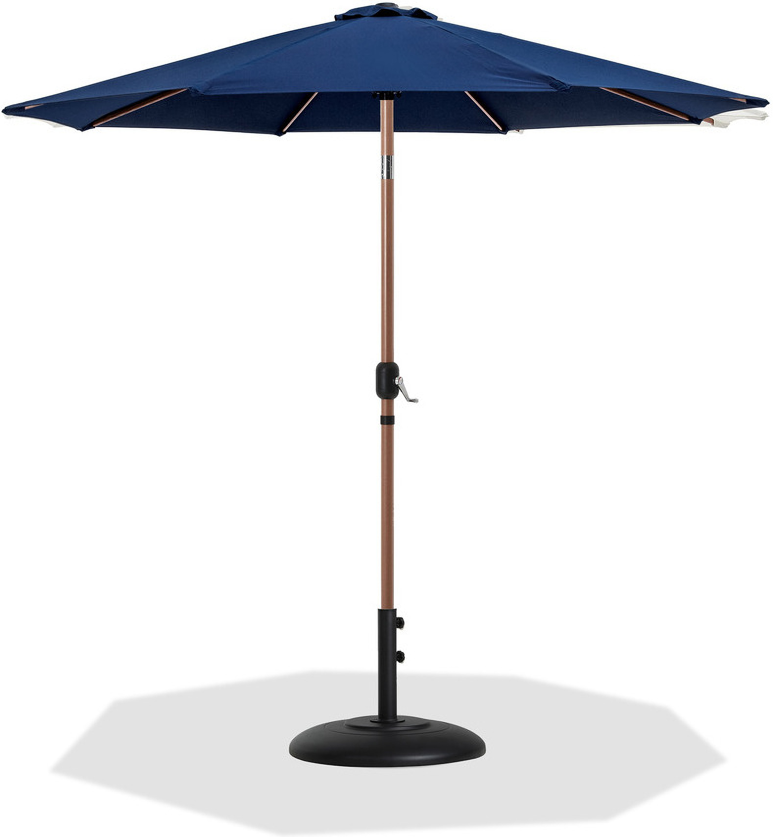 Fiji Aluminum Patio Umbrella with Base Sets In Navy Fabric and Teak by ...