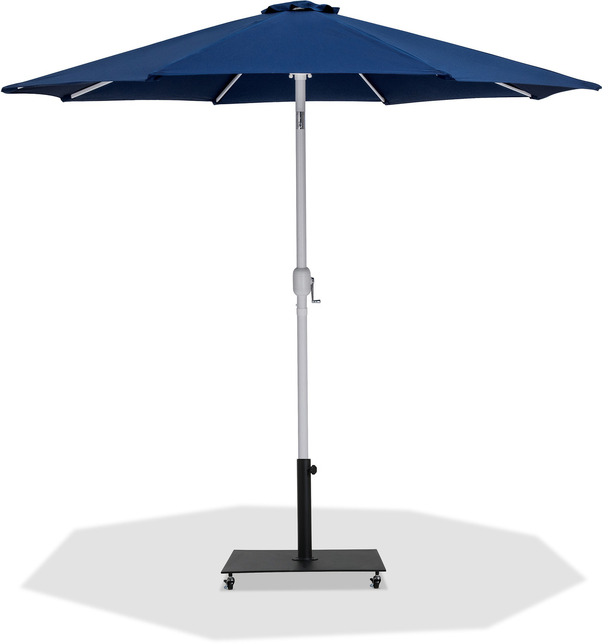 Fiji Aluminum Patio Umbrella with Base Sets In Navy Fabric and Matte ...