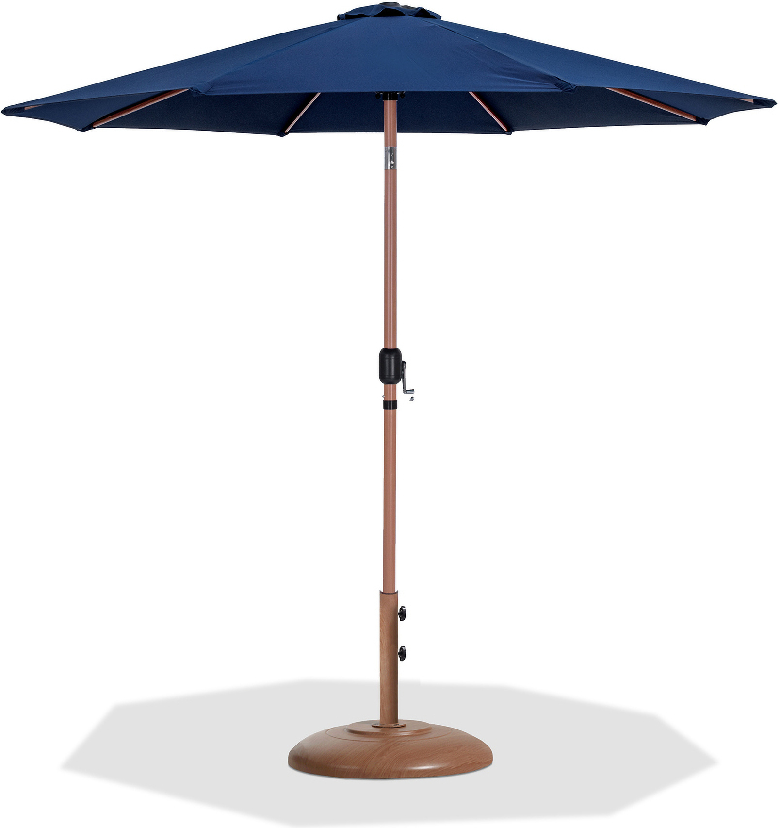 Fiji Aluminum Patio Umbrella with Base Sets In Navy Fabric and Teak by ...